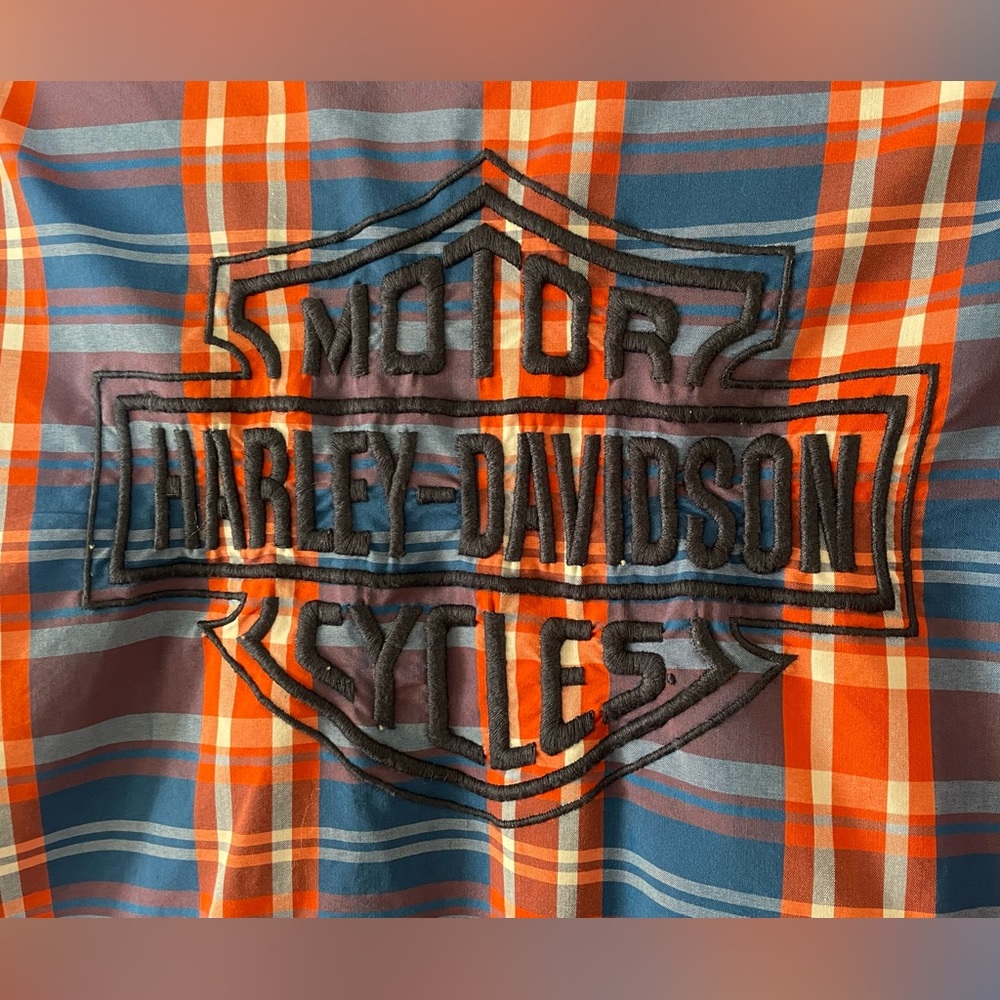Harley-Davidson Men’s Bar & Shield Orange Plaid Short… - Gem